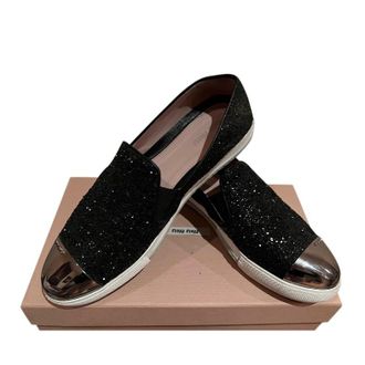 Miu Miu Black Metallic Silver Toe Cap Slip-On Trainers Size 37.5