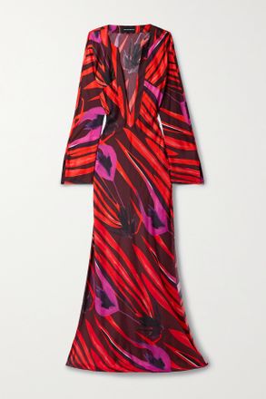 Louisa Ballou Kaftan Aus Bedrucktem Cr&ecirc;pe De Chine Aus Einer Baumwoll-seidenmischung - Rot