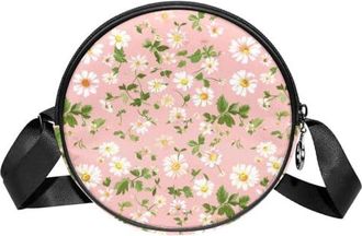Generic Petit sac &agrave; bandouli&egrave;re rond pour femme, motif marguerites avec fermeture &eacute;clair, bretelles r&eacute;glables, sac &agrave; main rond d&eacute;contract&eacute; pour femmes et fill