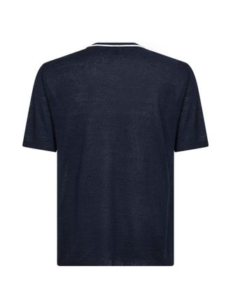 Giorgio Armani Mens Crewneck Sweater Navy Linen-Silk Blue