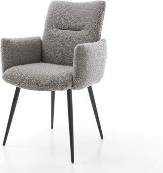 DELIFE Esszimmerstuhl Jova-Flex mit Armlehnen Bouclé Silbergrau 4-Fuß konisch Schwarz Taschenfederkern, Esszimmerstühle