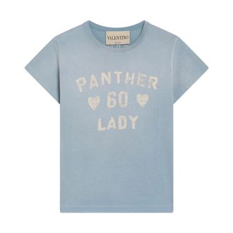 Valentino Garavani Femme, Tops, Bleu, Taille: 38 FR T-shirt en coton imprim&eacute;