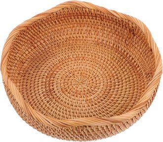 Holibanna Runder Rattan Brotkorb Handgefertigter Obst Aufbewahrungskorb Dekorativer Organisationskorb für Küche Platzsparendes Design Langlebiges Material Stilv
