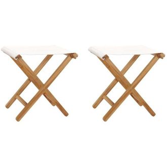 vidaXL Vidaxl - Klappst&uuml;hle 2 Stk. Teak Massivholz und Stoff Cremewei&szlig;