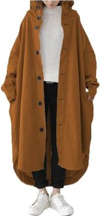 Generic Manteau &agrave; capuche mi-long for femmes, veste Trench &agrave; manches longues boutonn&eacute;e sur le devant for lautomne et lhiver(Coffee,XXL)
