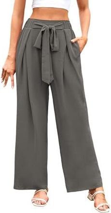 Generic Pantalon en coton et lin pour femme - Jambe large - Pantalon de plage d&eacute;t&eacute; pour femme - Confortable - Pantalon de yoga Palazzo XIYU26070, gris, XS