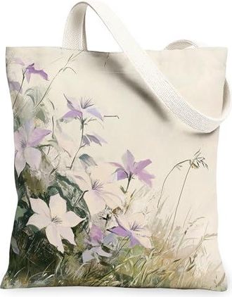 Generic Sac fourre-tout en toile avec cl&eacute;matite printani&egrave;re pour le shopping, 33 x 38 cm, sac d&eacute;picerie r&eacute;utilisable pour femme, peinture de voyage florale, d