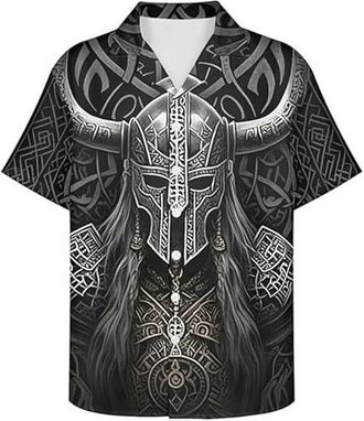 Keephen Viking Chemise Hawaiienne Femmes Hommes Viking Tatouage Impression 3D Chemise &agrave; Boutons Casual &Eacute;t&eacute; Chemisier Col &agrave; Revers Chemises
