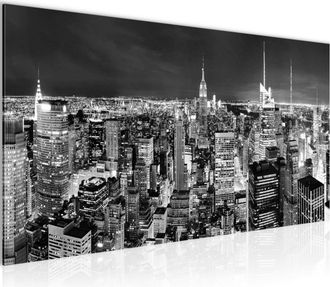 Runa Art Wandbild New York Skyline 1 Teilig 100 x 40 cm Modern Bild auf Vlies Leinwand Amerika NY Wohnzimmer Büro Schwarz Weiss 036212c