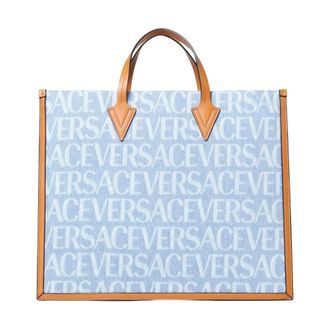 Versace Homme, Sacs, Bleu, Taille: ONE Size Sac Fourre-Tout en Denim à Imprimé Graphique