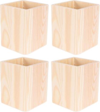 Amosfun Blanko Holz Stifthalter 4Er Set 3.94X3.15In Leerer Stiftehalter F&uuml;R Schreibtisch Diy Organizer F&uuml;R B&uuml;Ro Und Zuhause