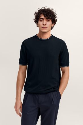 Bugatti Herren Strick-T-Shirt, kurzarm, Rundhals aus Viskose-Mix - Marineblau