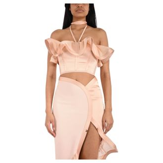 Elisabetta Franchi Femme, Blouses et Chemises, Beige, Taille: 42 FR Maxi Blouse en Tulle Fronc&eacute;