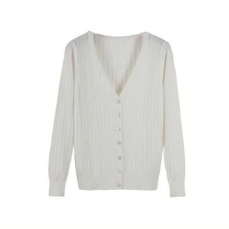 Generic Cardigan tricot&eacute; tendance &agrave; col en V et manches longues pour femme, blanc, Taille XS
