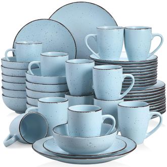 VANCASSO Tafelservice Steingut, vancasso MODA Geschirrset, Vintage Aussehen, 48-teiliges Kombiservice mit je 12 Speisetellern, Kuchentellern, Schalen und Tasse