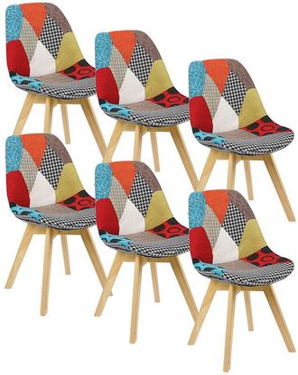 Woltu Woltu - 6 x Chaises de salle &agrave; manger, Chaises scandinaves pieds en bois Style nordique Patchwork