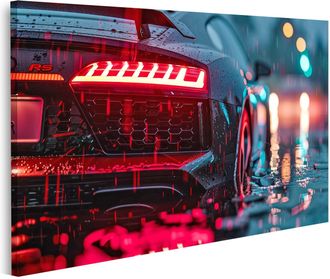 Islandburner Bild auf Leinwand Sportwagen im Regen bei Nacht mit Leuchteffekten f&uuml;r Wohnzimmer Autoliebhaber Autohaus Bilder Wandbilder Poster