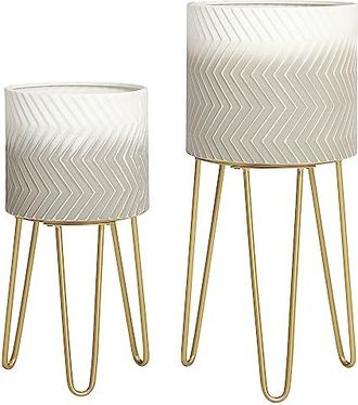 OUTSUNNY Lot de 2 Supports Cache-Pots Ronds pour Plantes en métal avec Pieds épingles - hauteurs 67 et 52 cm Gris