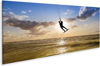 Islandburner Bild auf Leinwand Kitesurfer im Sonnenuntergang &uuml;ber dem Meer Bilder Wandbilder Poster