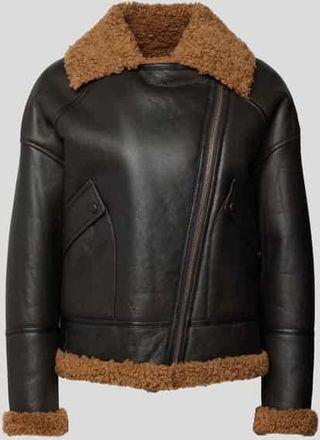 Yves Salomon Lederjacke mit Fellbesatz