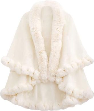 Generic Ch&acirc;le en fausse fourrure pour femme, manteau &eacute;l&eacute;gant avec doublure &eacute;paisse pour bal, soir&eacute;e, manteau dext&eacute;rieur, blanc, Taille unique