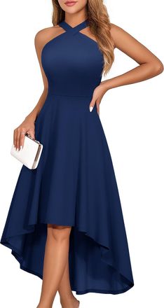 Dresstells Damen Cocktailkleid Formaler Halfter Hochtief Kleider Hochzeit Gast Abend Party Graduierung Kleid Navy XL