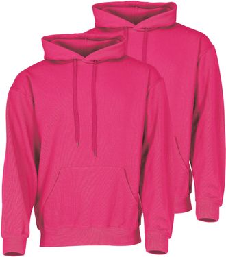 Fruit Of The Loom Doppelpack Classic Kapuzen-Sweat Herren Hoodie 2er Pack + GRATIS MyShirt Stoffbeutel, Farbe:Fuchsia, Gr&ouml;&szlig;e:2XL