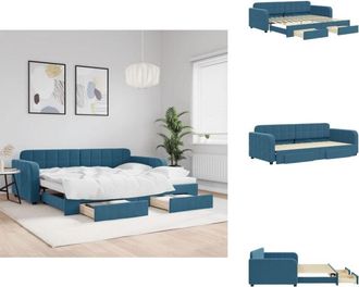 vidaXL Tagesbett Ausziehbar mit Schubladen Blau 90x200 cm Samt - Ausziehbares Tagesbett - Ausziehbare Tagesbetten - Bett - Gästebett