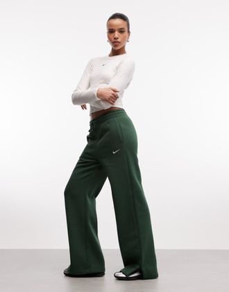 Nike Phoenix - Pantalon de jogging ample en molleton &agrave; taille haute - Vert