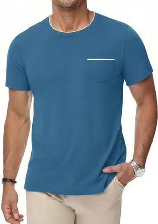 iClosam T-Shirt pour Homme en Coton, T-Shirts &agrave; Manches Courtes avec Poche Poitrine, Manches Courtes, col Rond, Polyvalent et Confortable, Coupe Classique