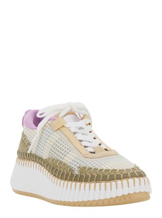 Chlo&eacute; Womens Platform Sneakers Nama Beige Suede Polyester Trainers