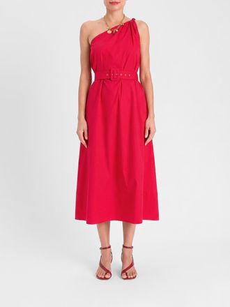 Twinset Robe midi asym&eacute;trique en coton avec ceinture ajustable