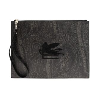 Etro Homme, Sacs, Noir, Taille: ONE Size Pochette en cuir &agrave; imprim&eacute; cachemire