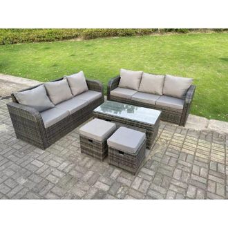 Fimous Gris fonc&eacute; pe osier haut dossier rotin ensemble salon de jardin canap&eacute; d&eacute;contract&eacute; 3 personnes ensemble canap&eacute; ext&eacute;rieur rectangulaire table basse