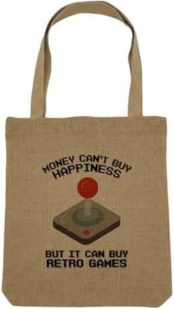 Fabulous Sac Shopping Tote Bag Aspect Lin - Retro Games Money Cant Buy Happiness Jeux Video - Sac de Courses Toile Epaisse 360g Beige Naturel Cabas Port&eacute; Epaul