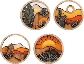 Generic Rustikaler Boho Wall Decor - &Auml;sthetische Wanddekoration, Wohnkunst im Hippie-Stil | Runder h&auml;ngender Holzverkehr, dekorativer F&uuml;r Balkon Bett Wechsel 