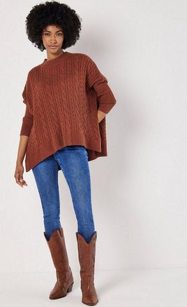 Apricot Rundhalspullover Oversized Pullover mit Zopfmuster
