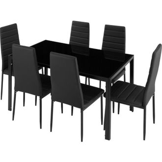 TecTake Tectake - Ensemble table et chaises de salle &agrave; manger rembourr&eacute;es avec rev&ecirc;tement en cuir synth&eacute;tique Si&egrave;ge rembourr&eacute; avec rev&ecirc;tement en cuir