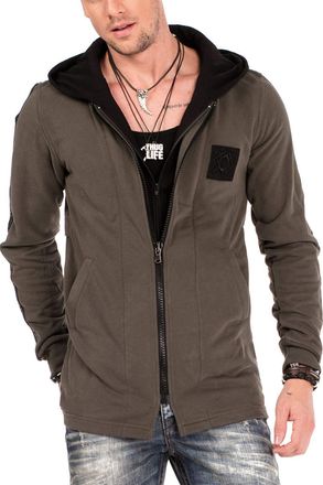 Cipo & Baxx Herren Sweatjacke Hoodie CL305 Khaki - Stylischer Pullover im Modernen Casual Streetwear Stil mit Rei&szlig;verschluss & Kapuze f&uuml;r Alltag Freizeit & Party 