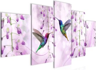 Runa Art Bilder Blumen Vogel 200 x 100 cm 5 Teilig XXL Wanddekoration Design Rosa 025451b