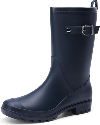 Dream Pairs Damen Gummistiefel Hohe Regenstiefel mit Verstellbarer Schnalle und niedrigem Absatz,Size 38,Marine,SDRB2408W-E
