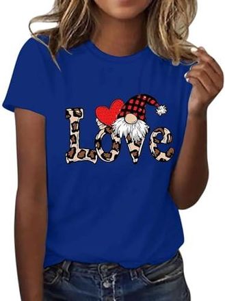 Generic Chemise unie à manches courtes pour femme 2025 de couleur unie à col rond et manches courtes imprimée, tenue pour la vie quotidienne, cadeaux de Noël,