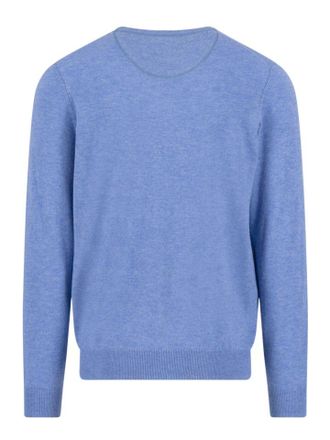 Fynch-Hatton Strickpullover blau,Casual,Wolle,Meliert,Rundhals,Lang,Regular Fit
