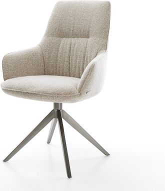 DELIFE Drehstuhl Zelia-Flex mit Armlehnen Webstoff Soft Beige Kreuzgestell breit Graphit 360° drehbar Wippfunktion Taschenfederkern, Esszimmerstühle