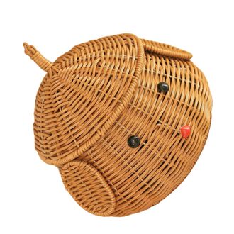 Cabilock Geflochtener Korb Mit Deckel Aus Rattanimitat Aufbewahrungsbox in Hundeform Handgefertigt F&uuml;r Snacks Obst Und Kleine Gegenst&auml;nde Dekorativ Und Praktis