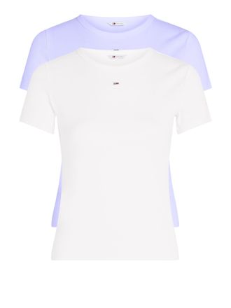 Tommy Jeans T-Shirt TOMMY JEANS TJW 2PACK C-NECK TEE, Damen, Gr. M (38), ecru, periwinkle dust, Single Jersey, Obermaterial: 100% Baumwolle, unifarben, slim fit h