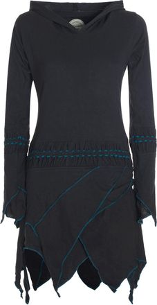 vishes Alternative Bekleidung - Langarm Damen Elfen Zipfel Kleid Tunika mit Zipfelkapuze Kleid Damen Herbst Kleid schwarz 36