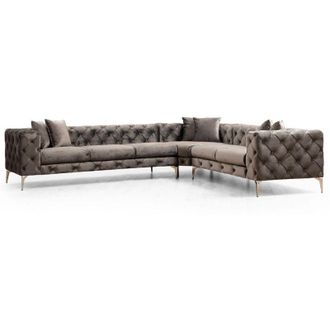 Les Tendances Canap&eacute; dangle droit capitonn&eacute; velours gris fonc&eacute; et pieds chrom&eacute;s Herakles 270cm