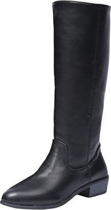 Generic Bottes montantes au genou pour femme - Bottes d&eacute;quitation larges - &Eacute;l&eacute;gantes - Couleur unie - Talon &eacute;pais - R&eacute;tro - Confortables - Antid&eacute;rapantes, Noi
