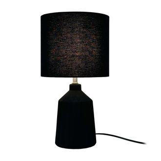 Relaxdays Tischlampe, gemusterter Keramikfu&szlig;, Stoffschirm, E27, HxD: 42 x 23 cm, Nachttischlampe mit Kabel, schwarz